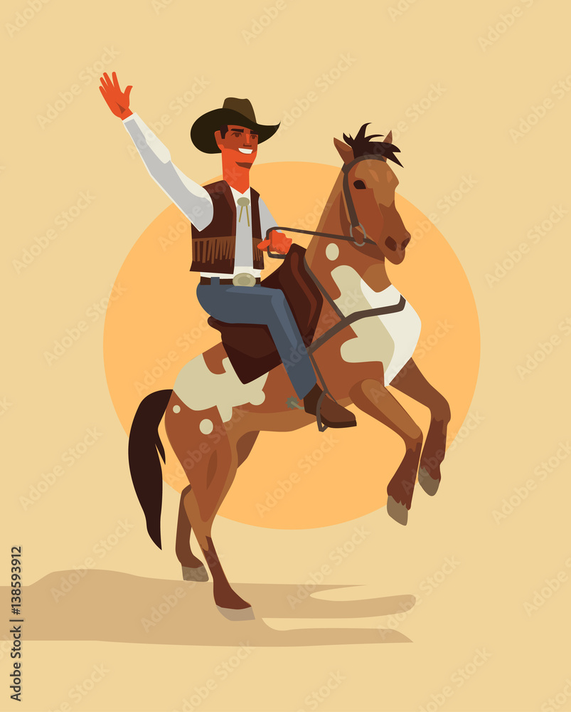 Cowboy character ride horse. Vector flat cartoon illustration Stock ...