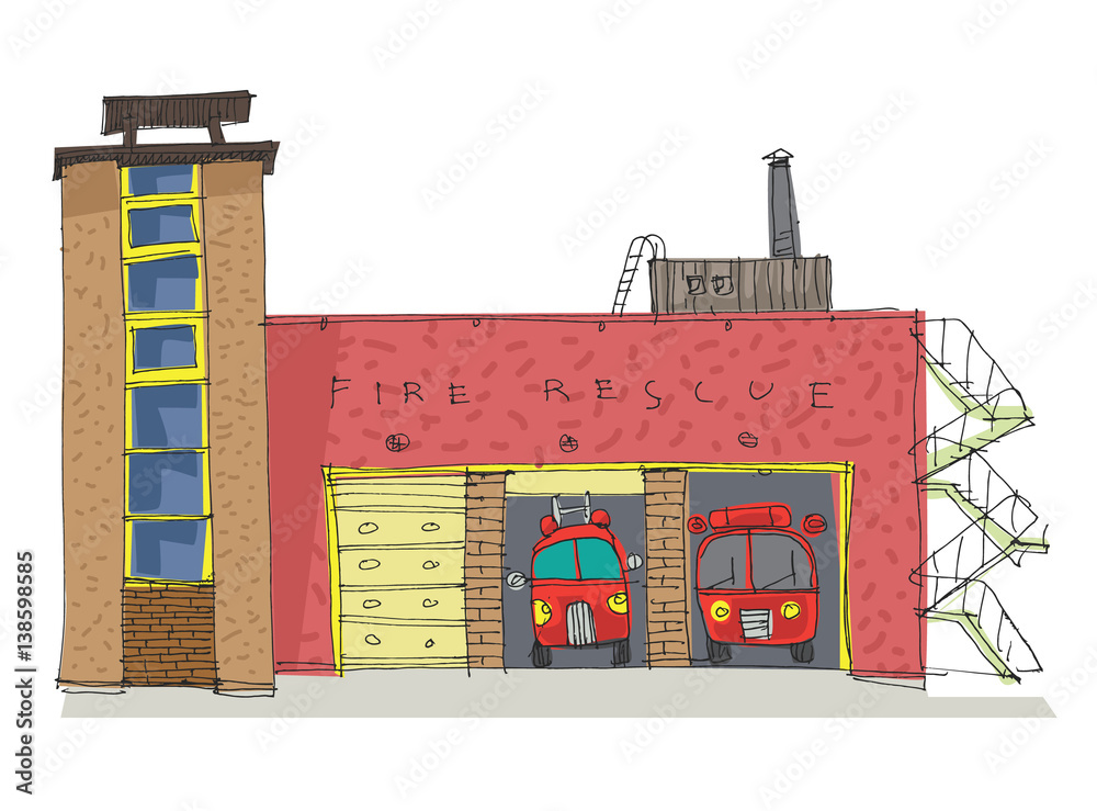 Fire Station Building Cartoon