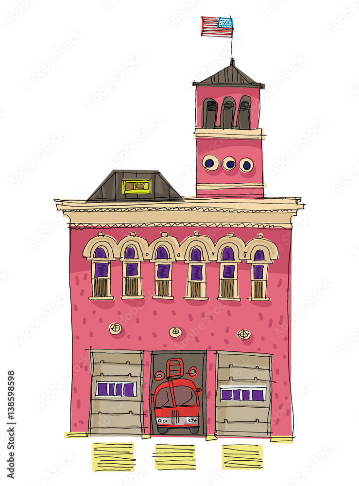 fire station - cartoon Stock Vector | Adobe Stock