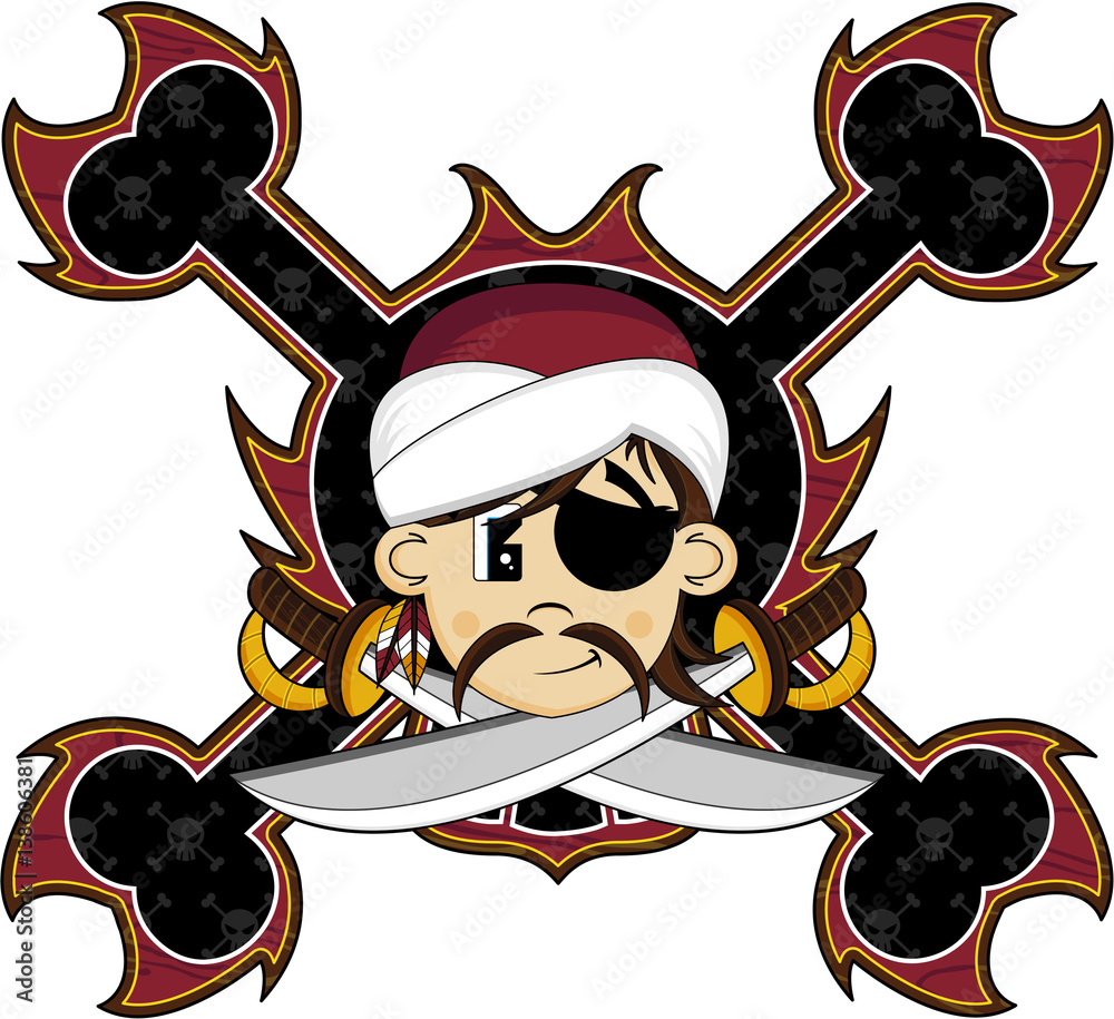 Cute Cartoon Eye Patch Turban Pirate Stock Vector | Adobe Stock