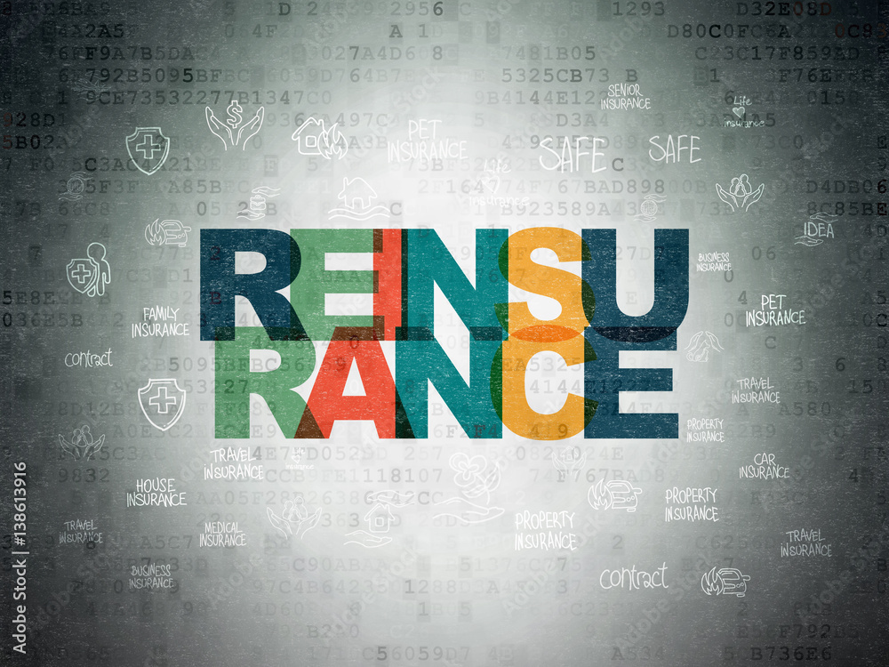 Insurance concept: Reinsurance on Digital Data Paper background Stock ...