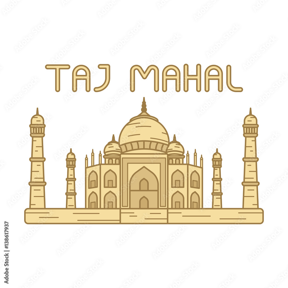 Vector taj mahal line flat cartoon. India background. Stock Vector ...