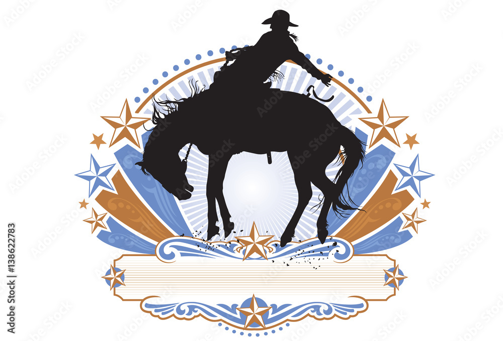 A vector silhouette of a Rodeo Saddle Bronc rider in a poster or logo ...