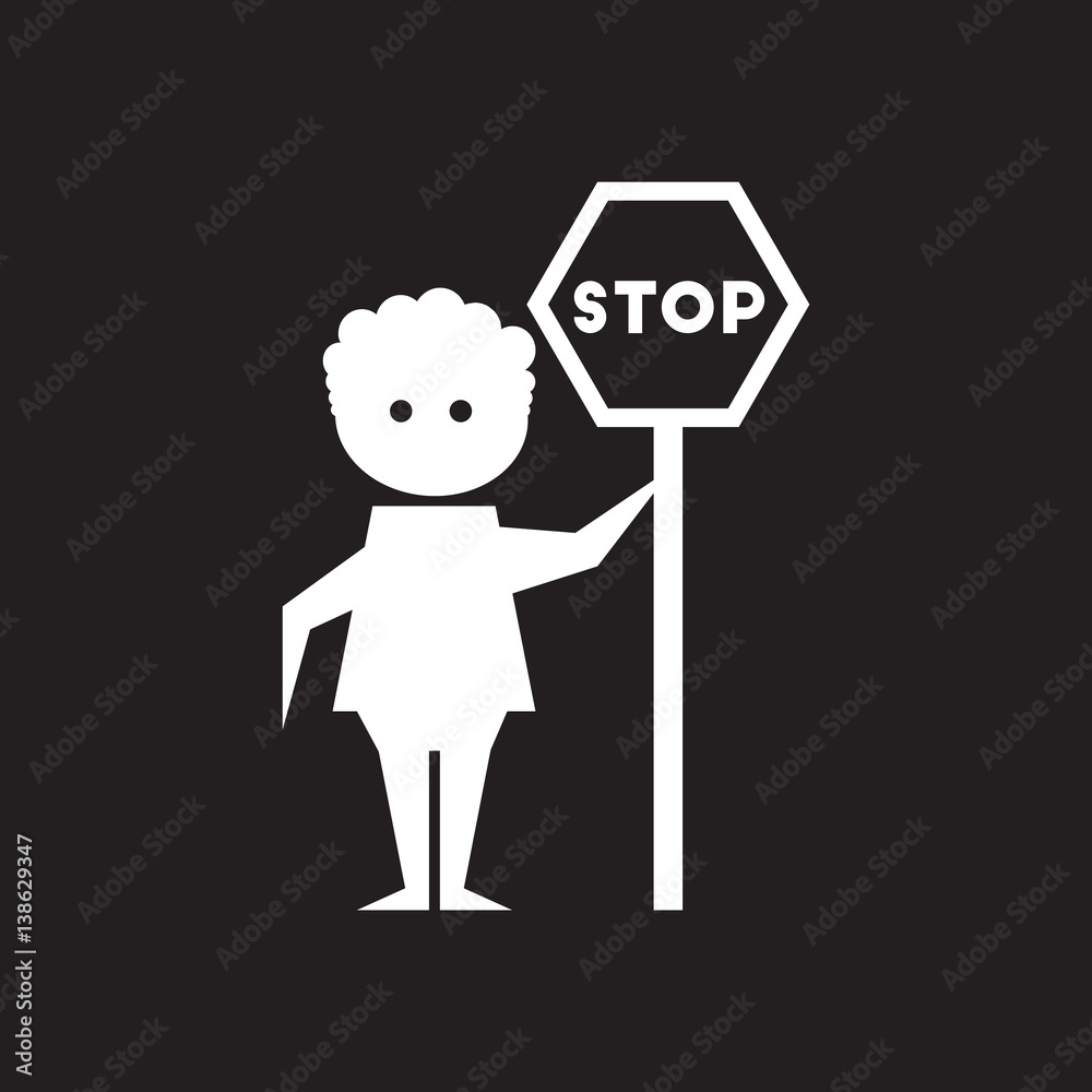 Flat icon in black and white man stop sign Stock Vector | Adobe Stock