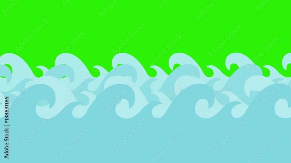 Cartoon Vector Sea Waves on a Green Screen Stock Video | Adobe Stock