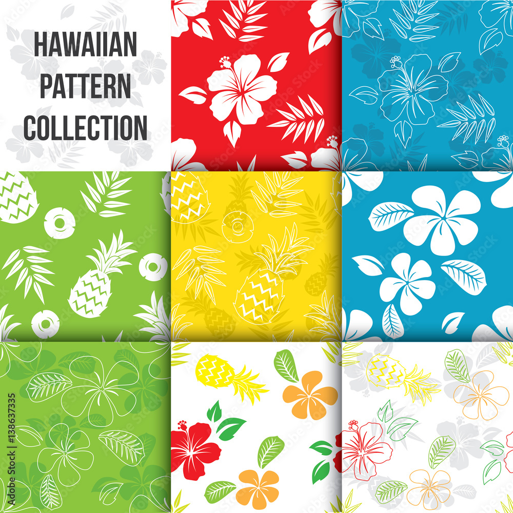 Hawaiian seamless pattern collection vector de Stock | Adobe Stock