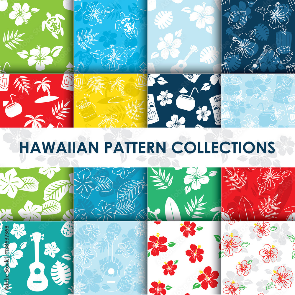 Hawaiian seamless pattern collection Stock Vector | Adobe Stock