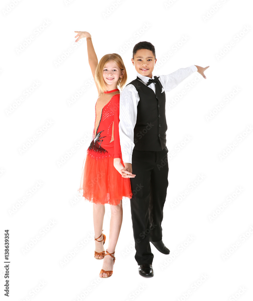 Cute dancing children on white background Stock-Foto | Adobe Stock