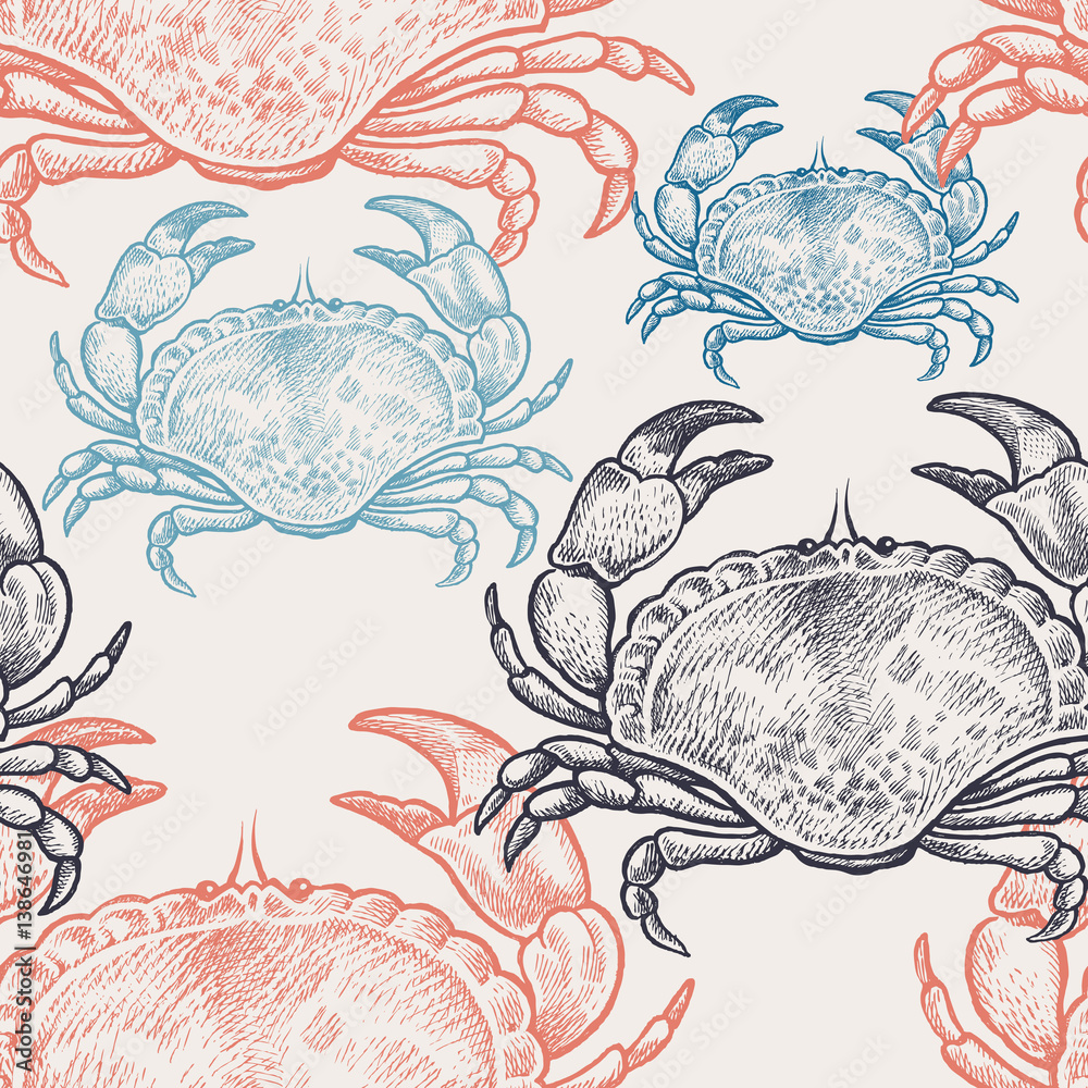 Seamless pattern with crabs. Stock Vector | Adobe Stock