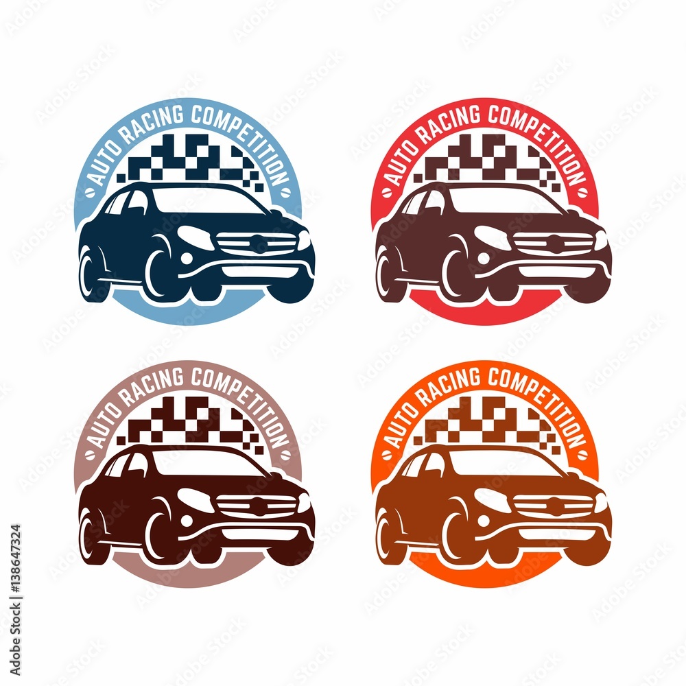 Racing Car Competition emblem logo vector illustration Stock Vector ...