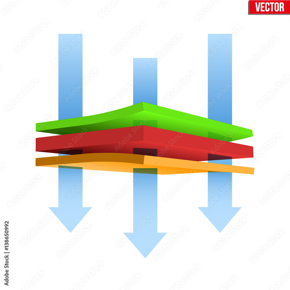 Technical illustration of multilayer thermal material. Airflow and ...