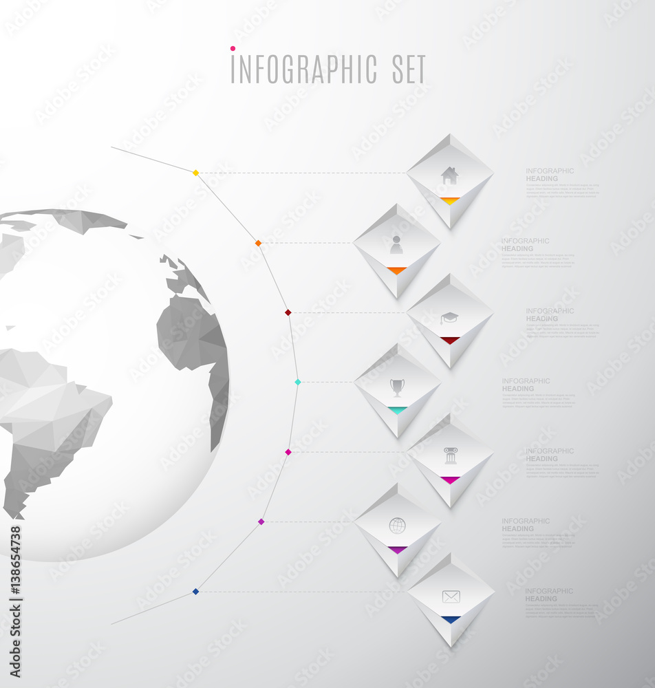 Infographic company template with seven labels and icons line up beside ...