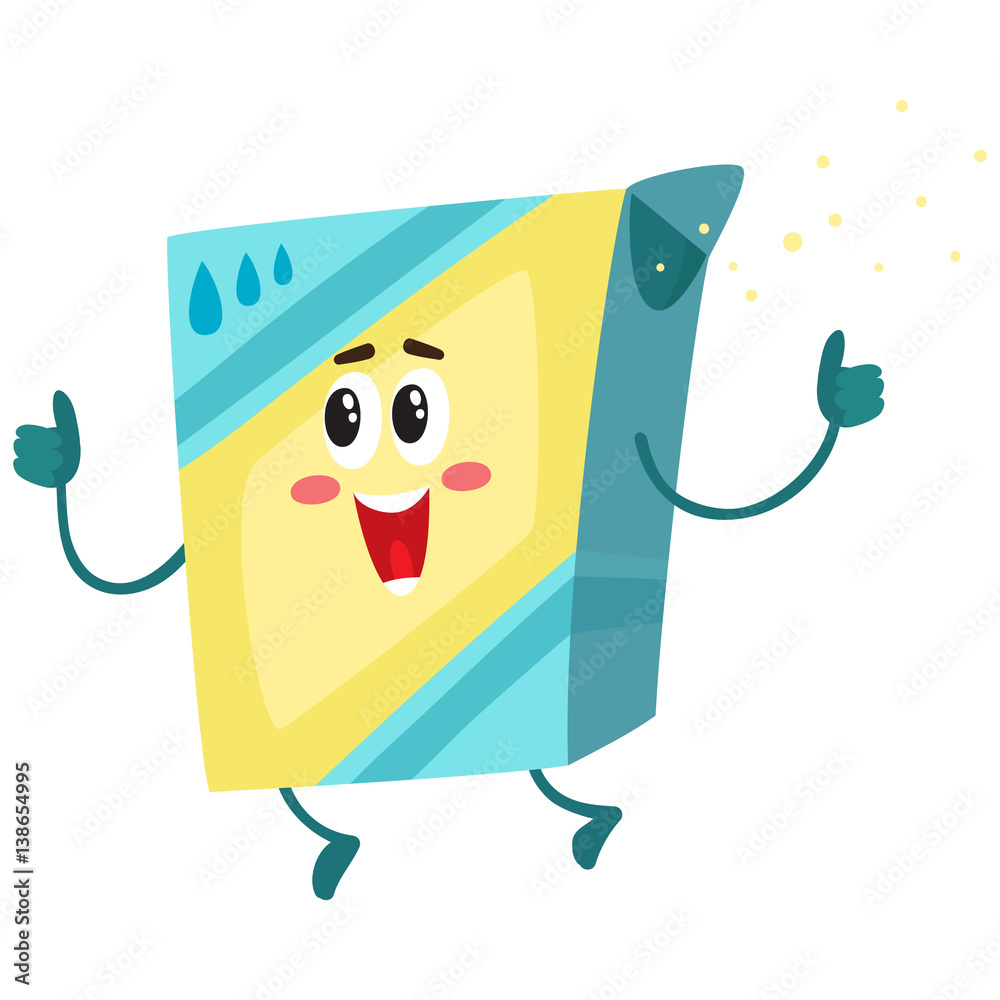 Funny washing powder, laundry detergent character with smiling human ...