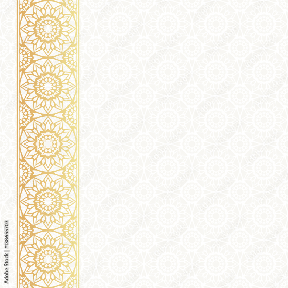 Invitation card vector template. Lacy background with golden border ...