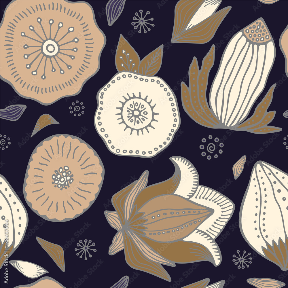 stock vector seamless flower, doodle pattern. abstract art background ...