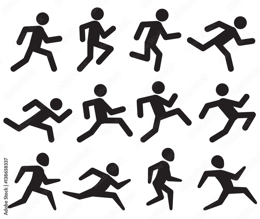 Man running figure black pictograms, jogging activity vector icons ...