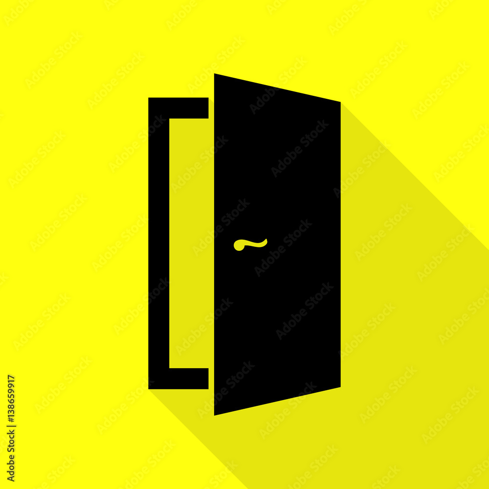 Door sign illustration. Black icon with flat style shadow path on ...