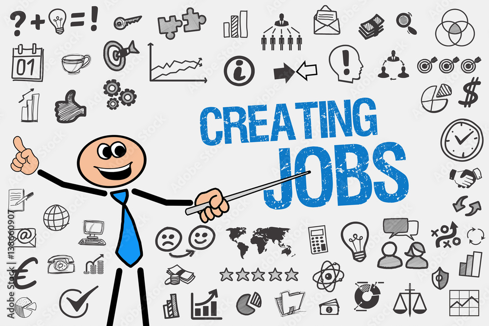 Creating Jobs / Mann mit Symbole ilustración de Stock | Adobe Stock