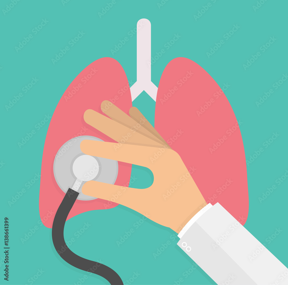 Lung inspection concept. Hand holding stethoscope on lungs. Doctor ...