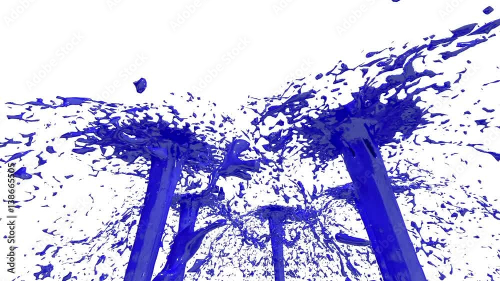 Beautiful fountain spray liquid like blue paint. 3d on white background ...