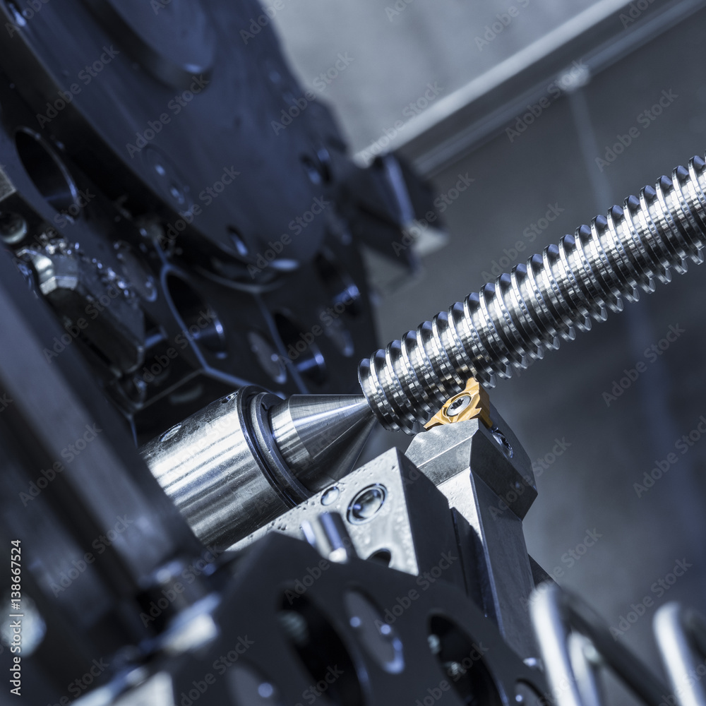 Detail of modern CNC milling machine with workpiece and cutter making ...