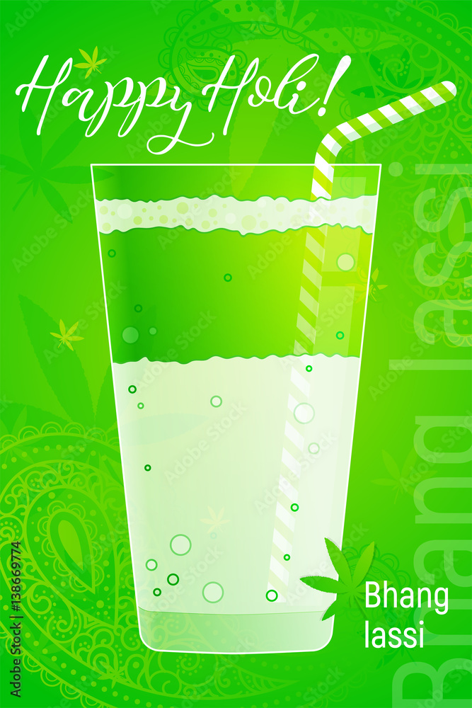 Glass of bhang lassi with cannabis leaf. Indian traditional drink to ...