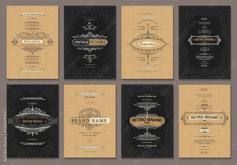 Retro creative card template with flourishes ornament elements ...