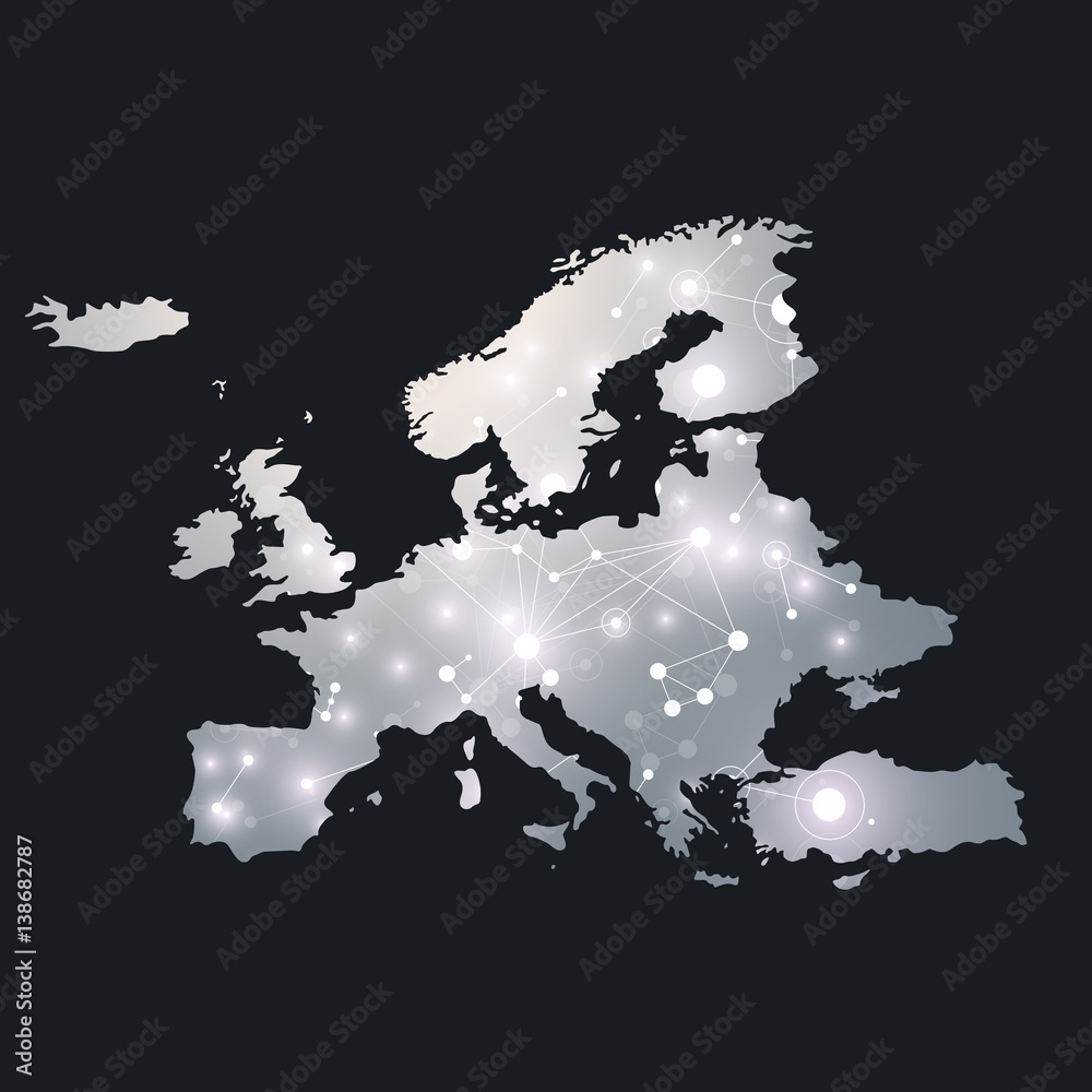 Geometric graphic background communication with Europe Map. Big data ...