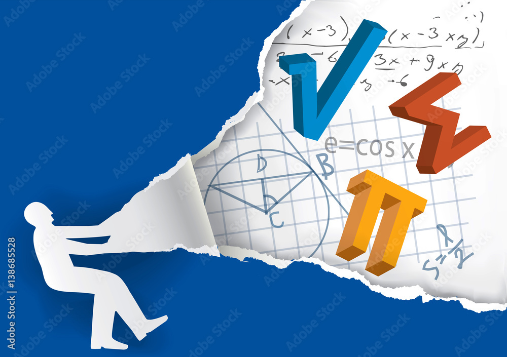 Discover the world of math. Human silhouette ripping paper with ...