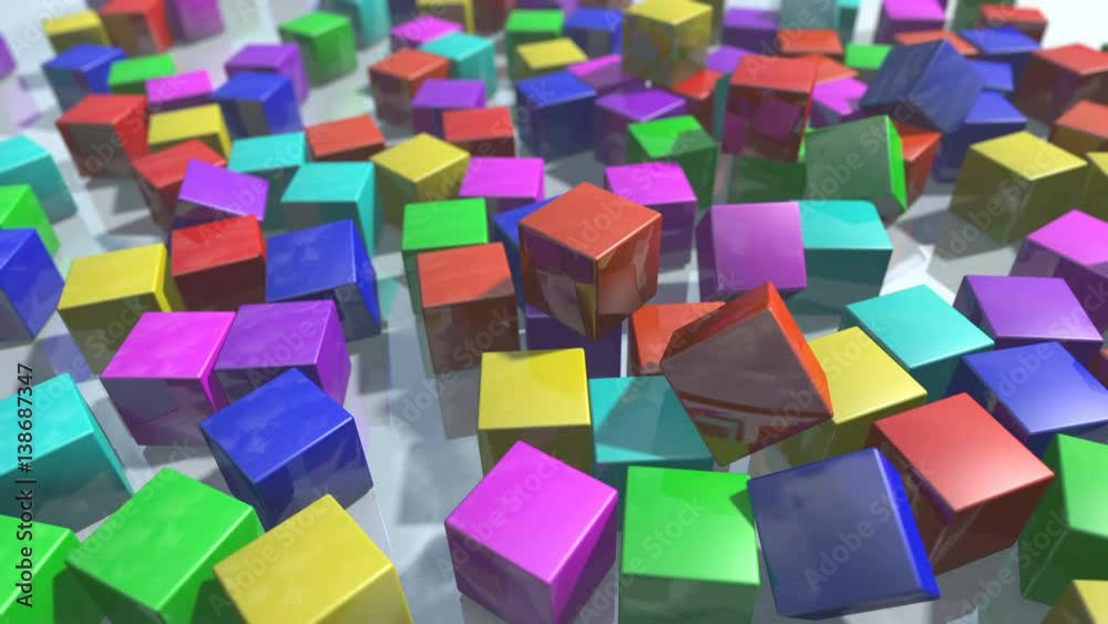 Animated colorful falling cube blocks particles. 3D rendering 4K Stock ...
