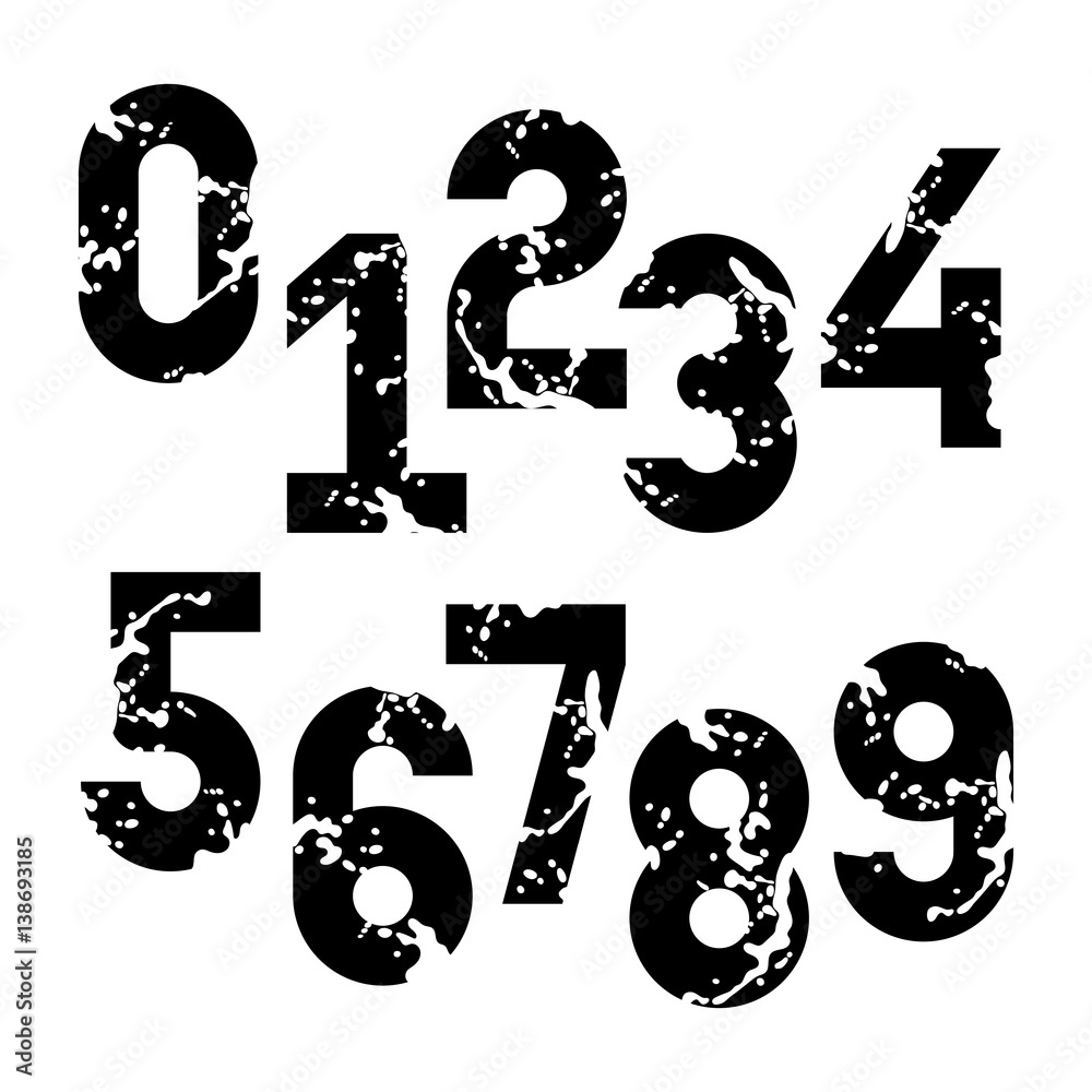 Figures. Numbers. Font with spots. Black and white drawing. Stock ...