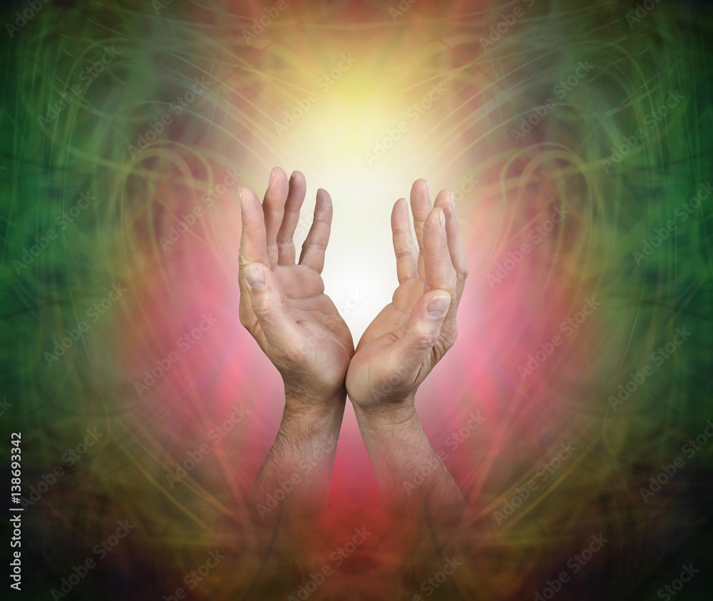 Male hands sensing Pranic Energy Field - male hands reaching up into a ...