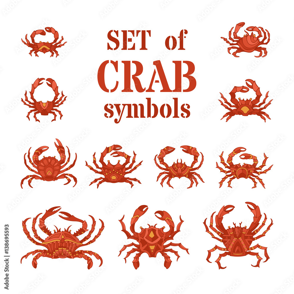 Vector set of crab symbols. Stock Vector | Adobe Stock