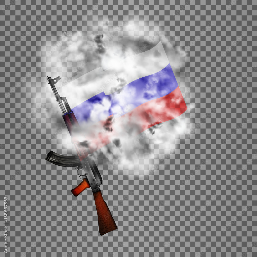 Russian Kalashnikov assault rifle with a flag in the smoke Stock Vector ...