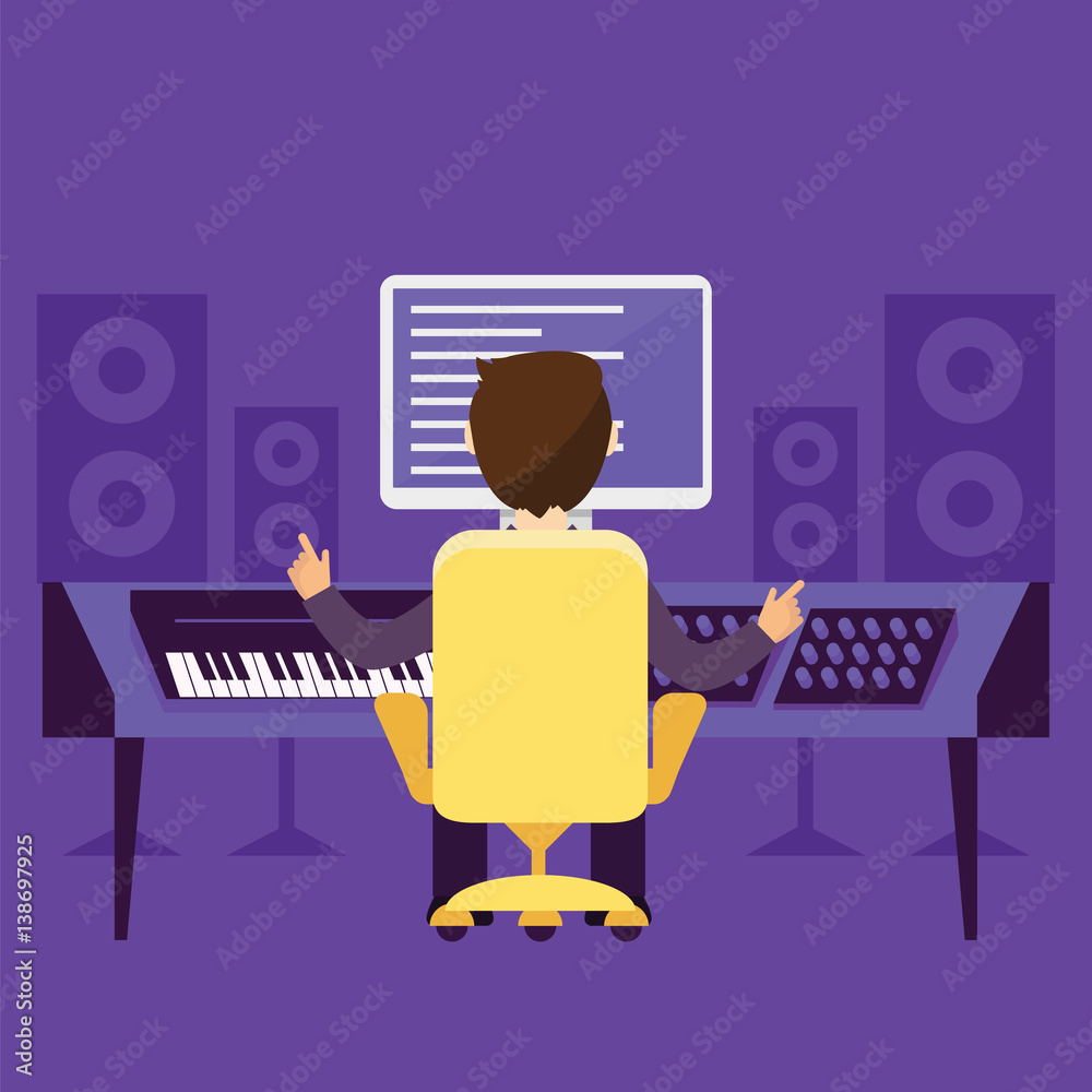 Sound engineer. Vector isolated illustration. music producer listening ...