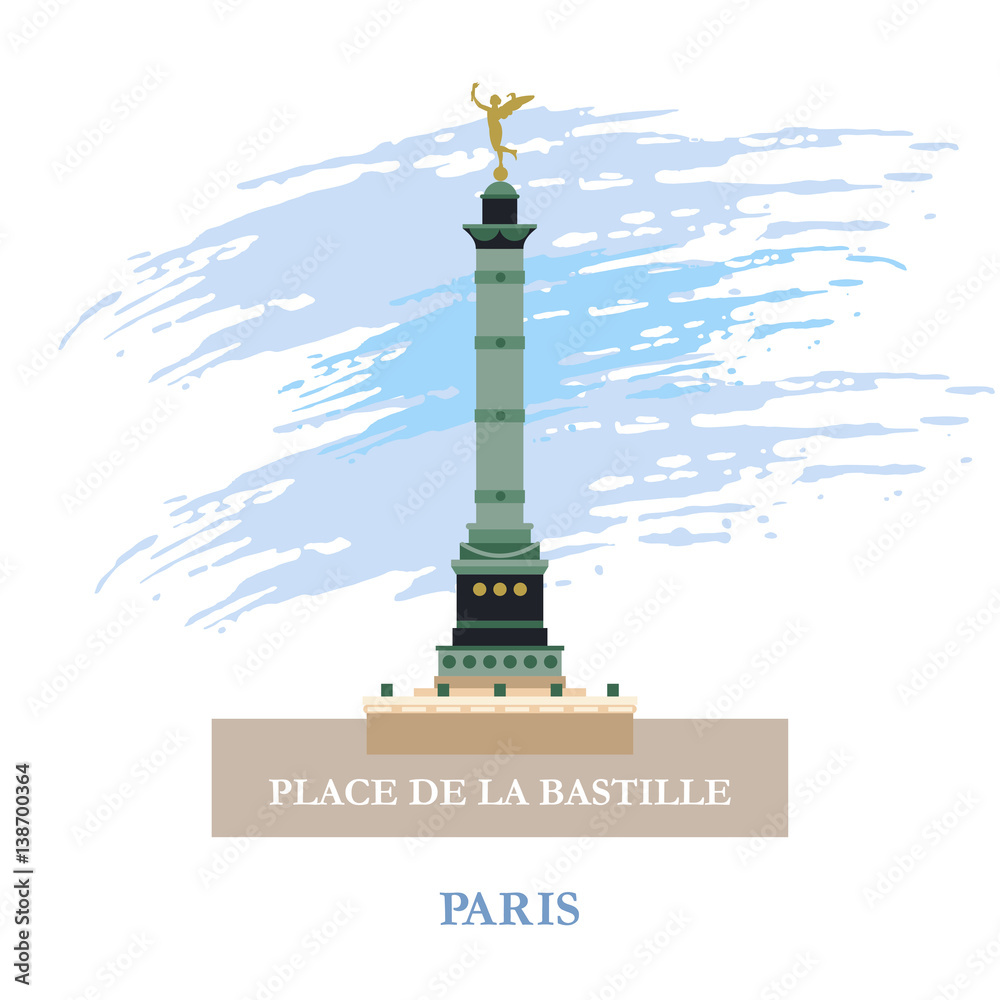 July column on place de La Bastille. Paris, France. Vector illustration ...