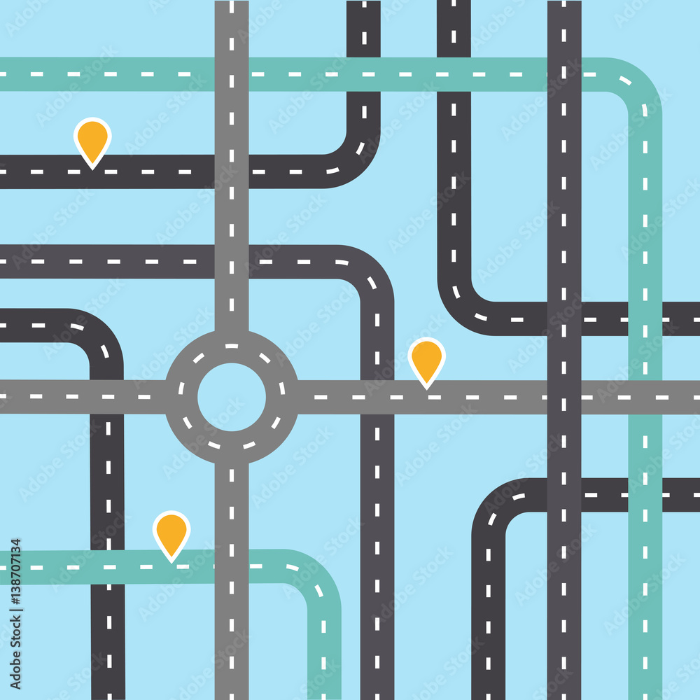 Infographic template. Crossway, highways and roads with pinpointers ...