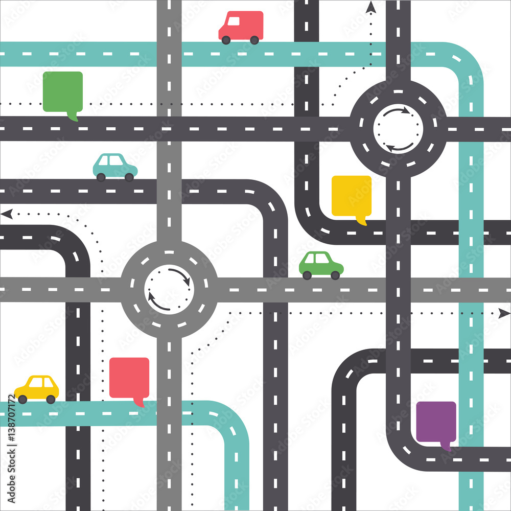 Infographic template. Crossway, highways and roads with pinpointers ...