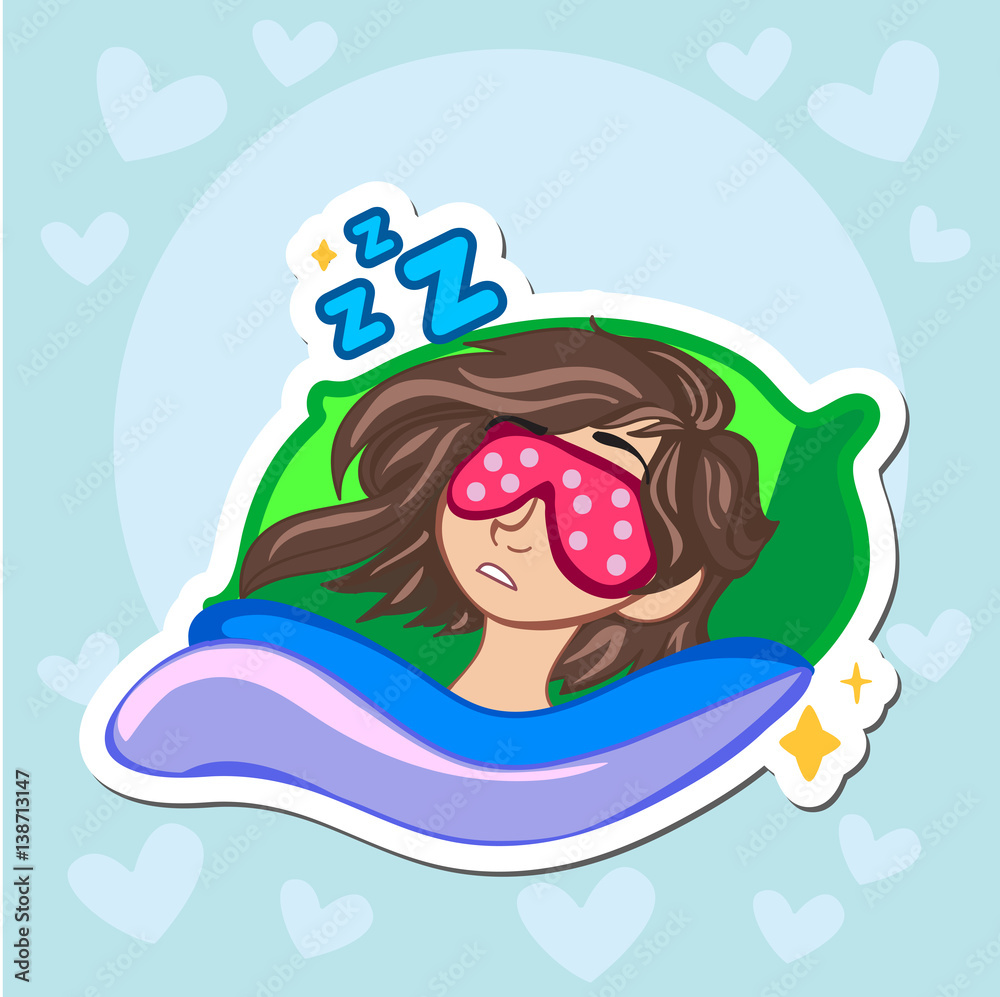 Sleeping girl with cat. Cartoon happy woman. Cartoon character girl on ...