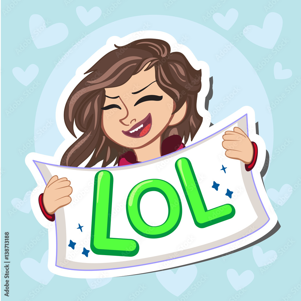 LOL laughing out loud little cute girl. Sleeping girl with cat. Cartoon ...