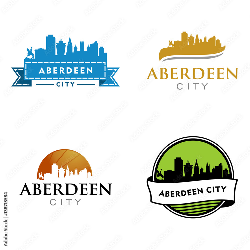 Aberdeen Scotland City Landscape Cityscape Skyline Logo Stock Vector ...