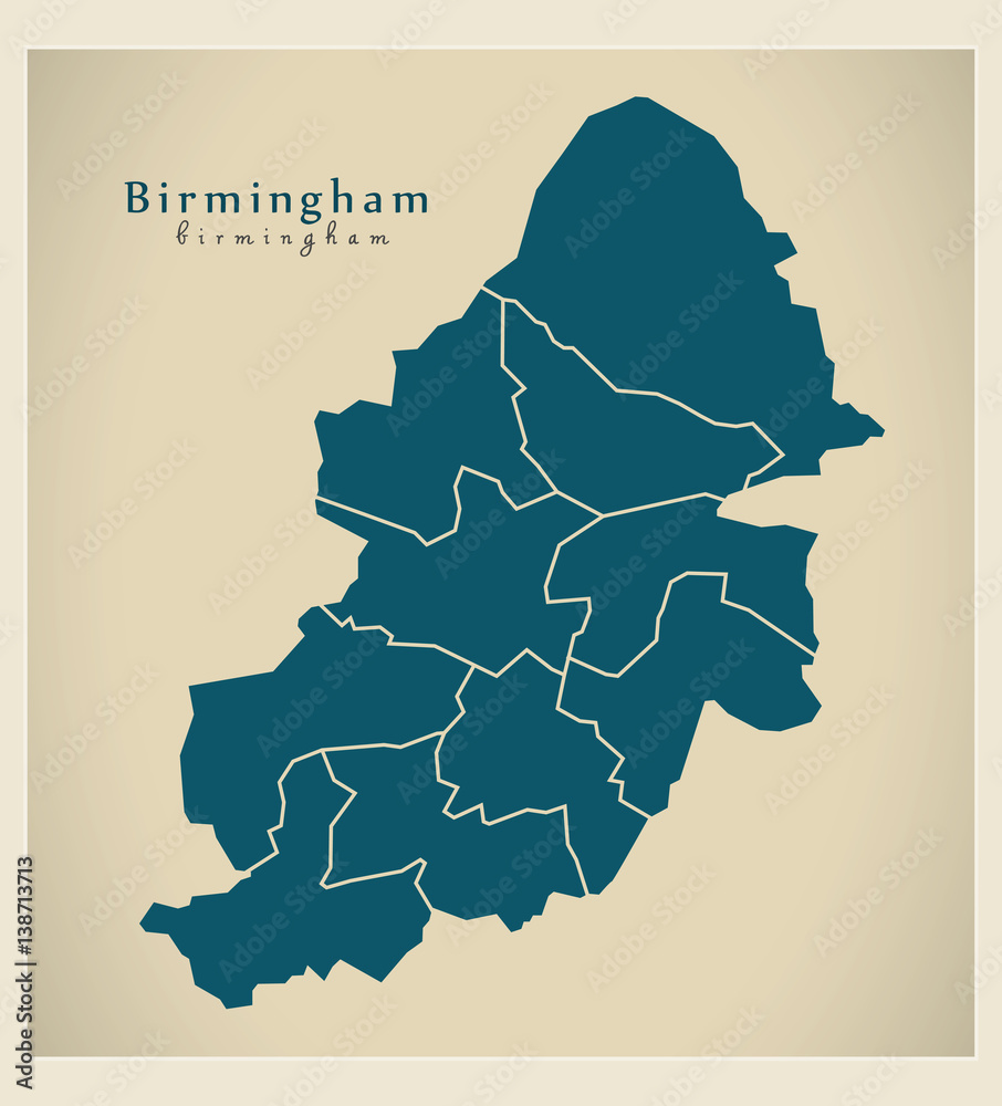Modern City Map - Birmingham with boroughs illustration Stock Vector ...