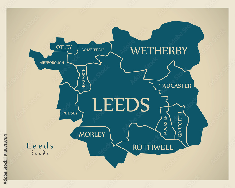 Modern City Maps - Leeds with labelled boroughs England illustration ...