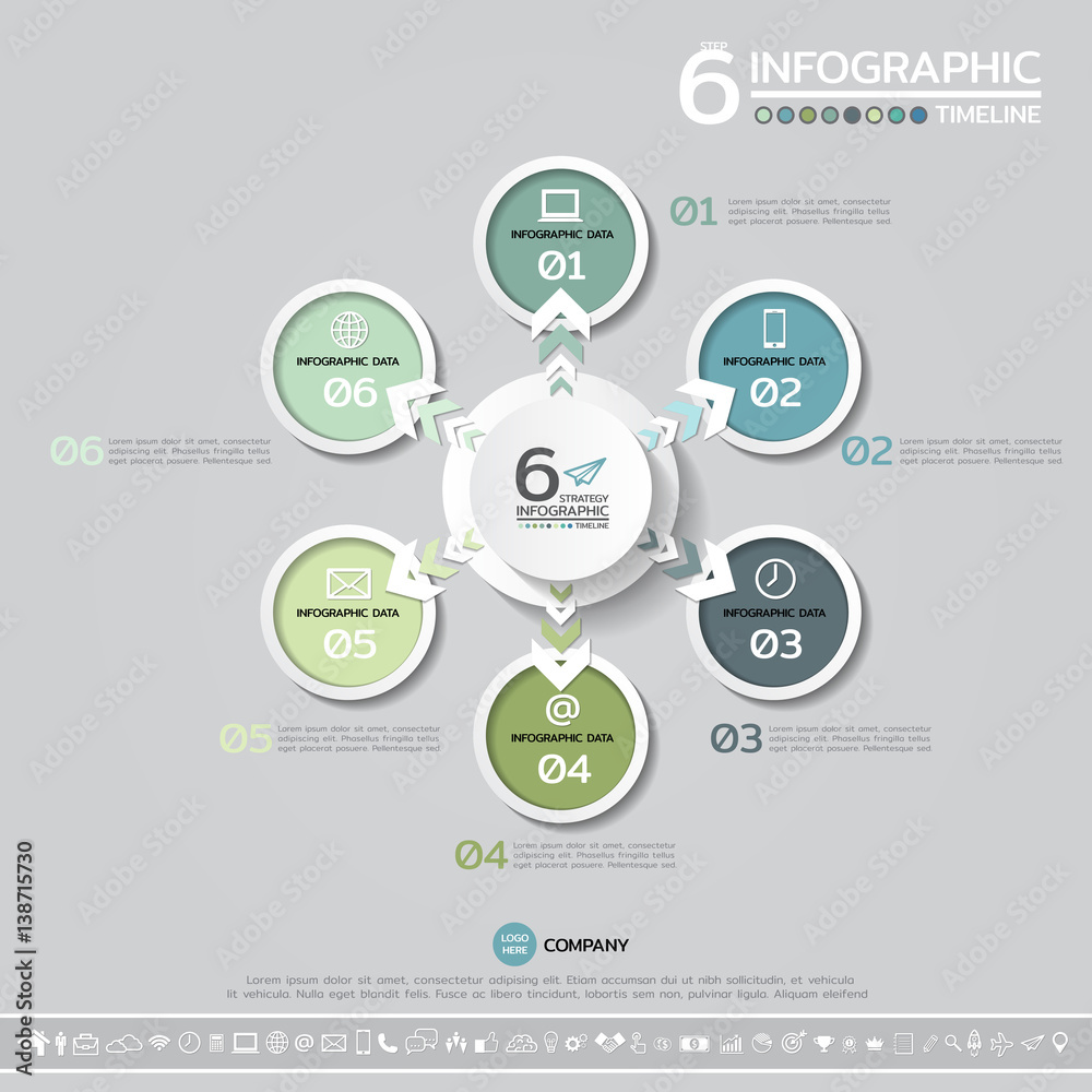 Vector geometric Infographics design template in 6 steps, options or ...