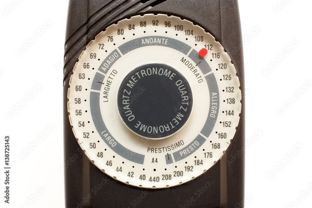 Black metronome with white dial closeup on pure white background. Stock ...