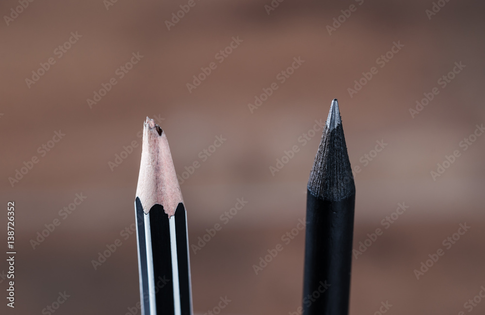 Close up sharp pencil and unsharp pencil Stock Photo | Adobe Stock
