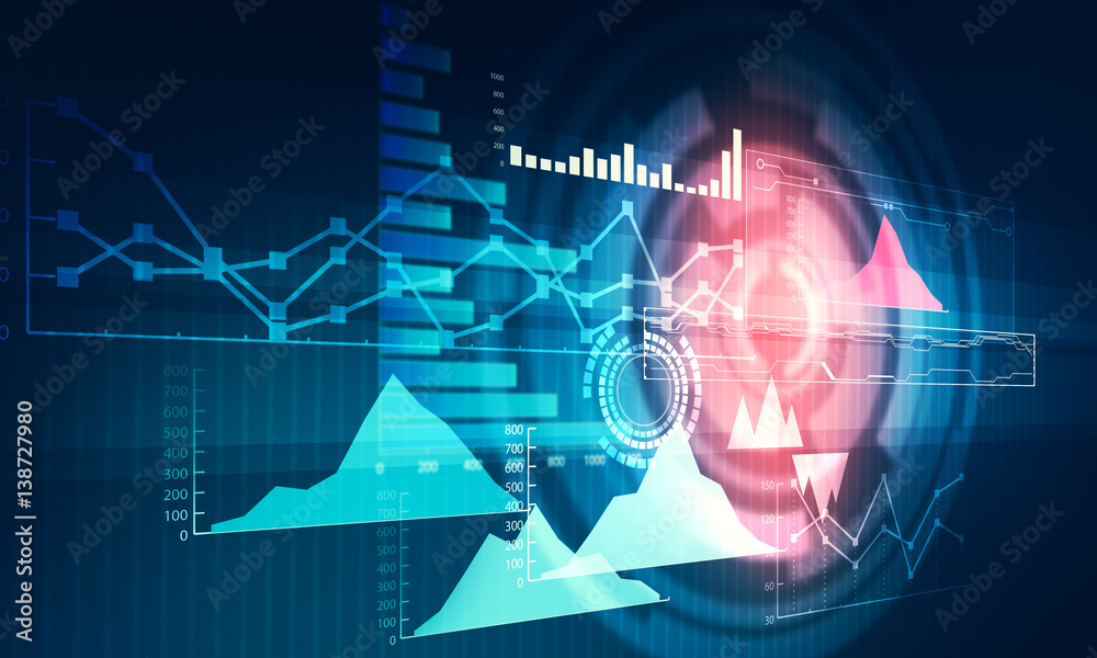 Chart with uptrend line graph, bar chart and diagram in bull market on ...