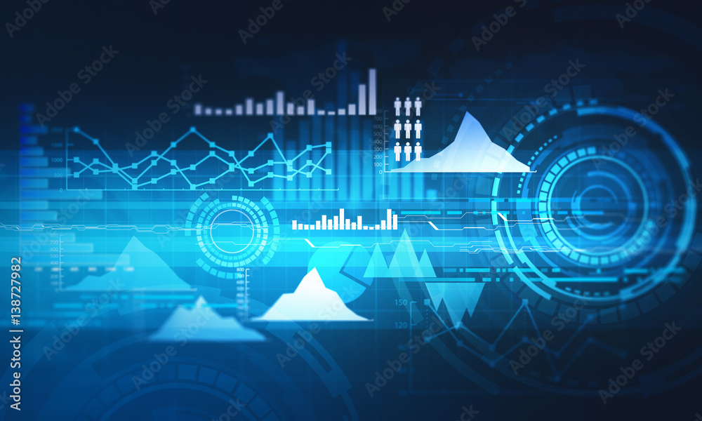 Chart with uptrend line graph, bar chart and diagram in bull market on ...