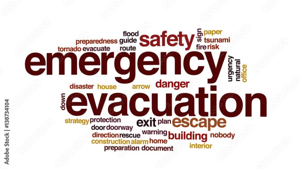 Emergency evacuation animated word cloud, text design animation. Stock ...