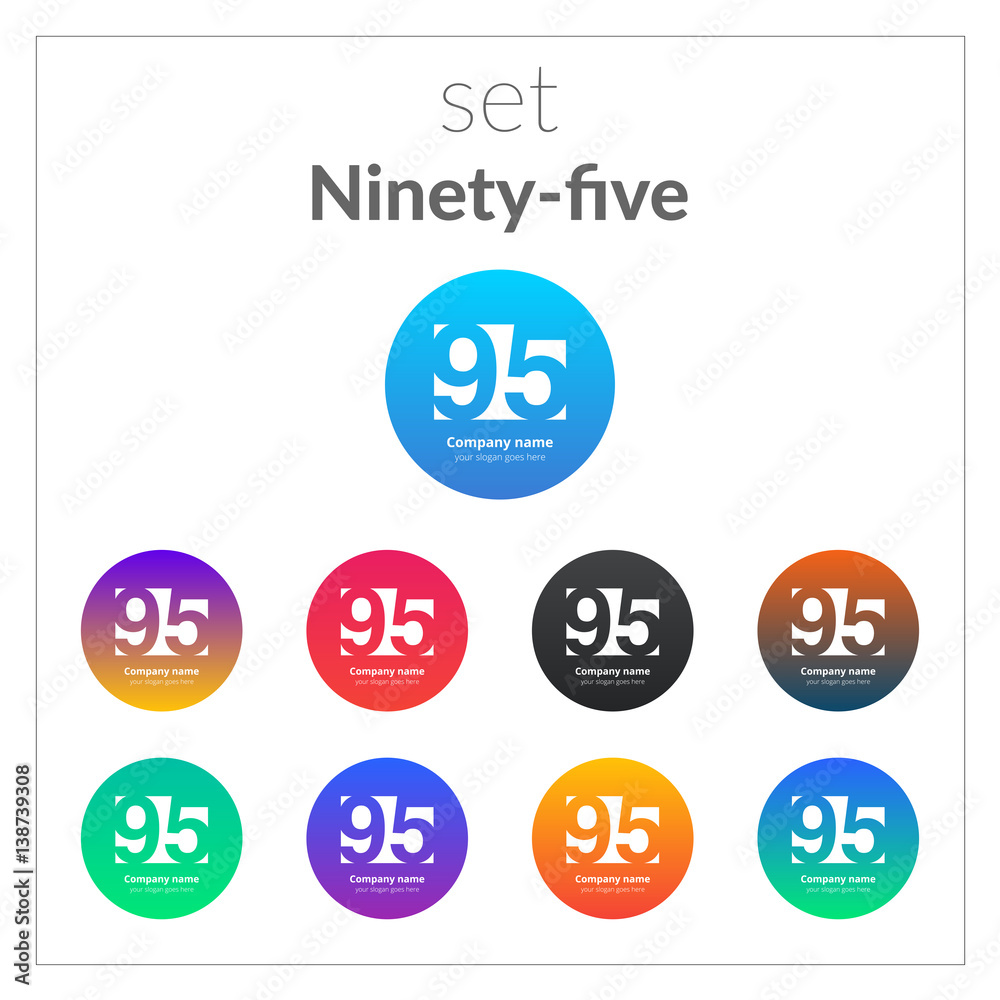 95 logo icon flat and vector set design template. Monogram nine and ...